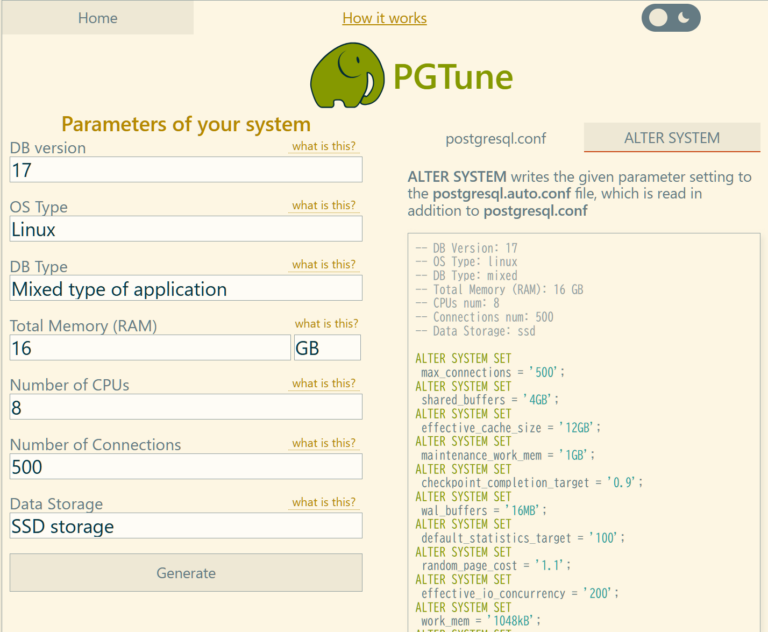 PostgreSQLの無料パフォーマンス・チューニングツールで簡単に性能向上【PGTune】 PostgreSQLの無料パフォーマンス・チューニングツールで簡単に性能向上【PGTune】